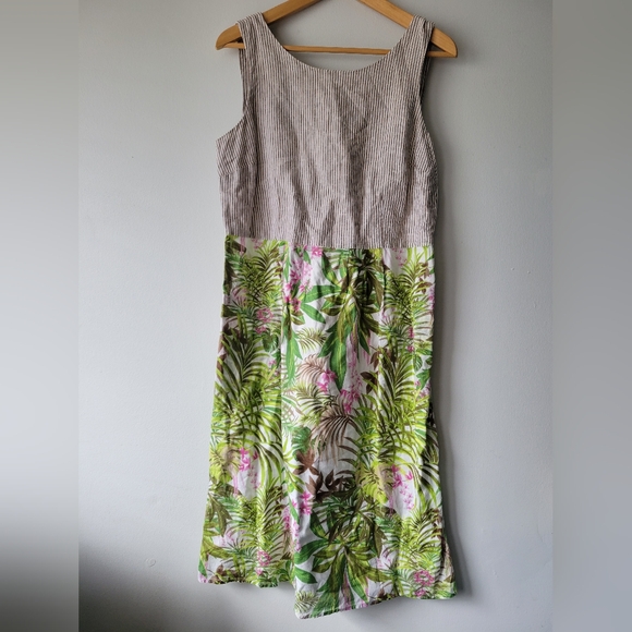 J. Jill | Dresses | J Jill Tropical Print Linen Blend Dress Striped ...